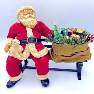 Holiday | Vintage Clothtique Santa Figurine Park Bench Santa With Cat ...